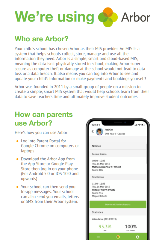 Arbor Parent Portal | Students and Parents | Avonbourne Girls' Academy